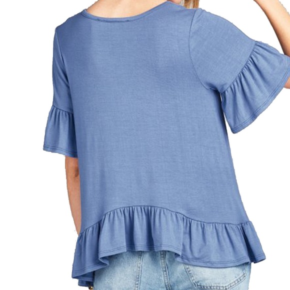 Tops | Blue Denim Ruffle Top Plus 2x | Poshmark